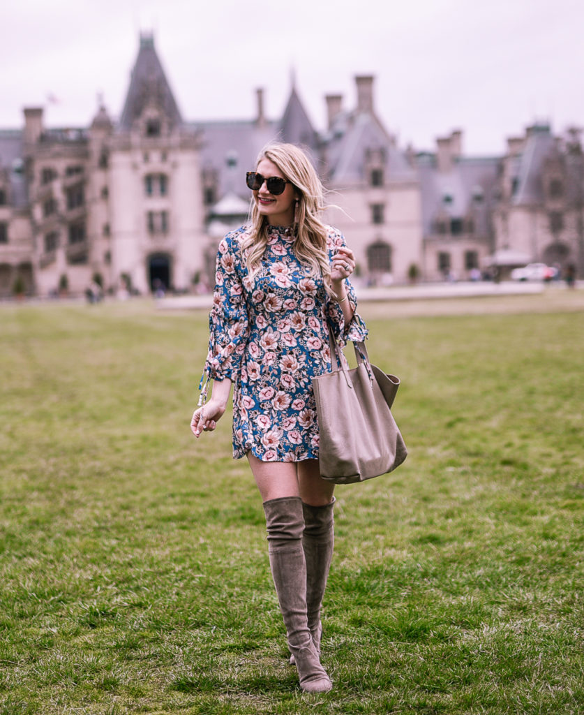 High Neck Floral Dress at the Biltmore Estate