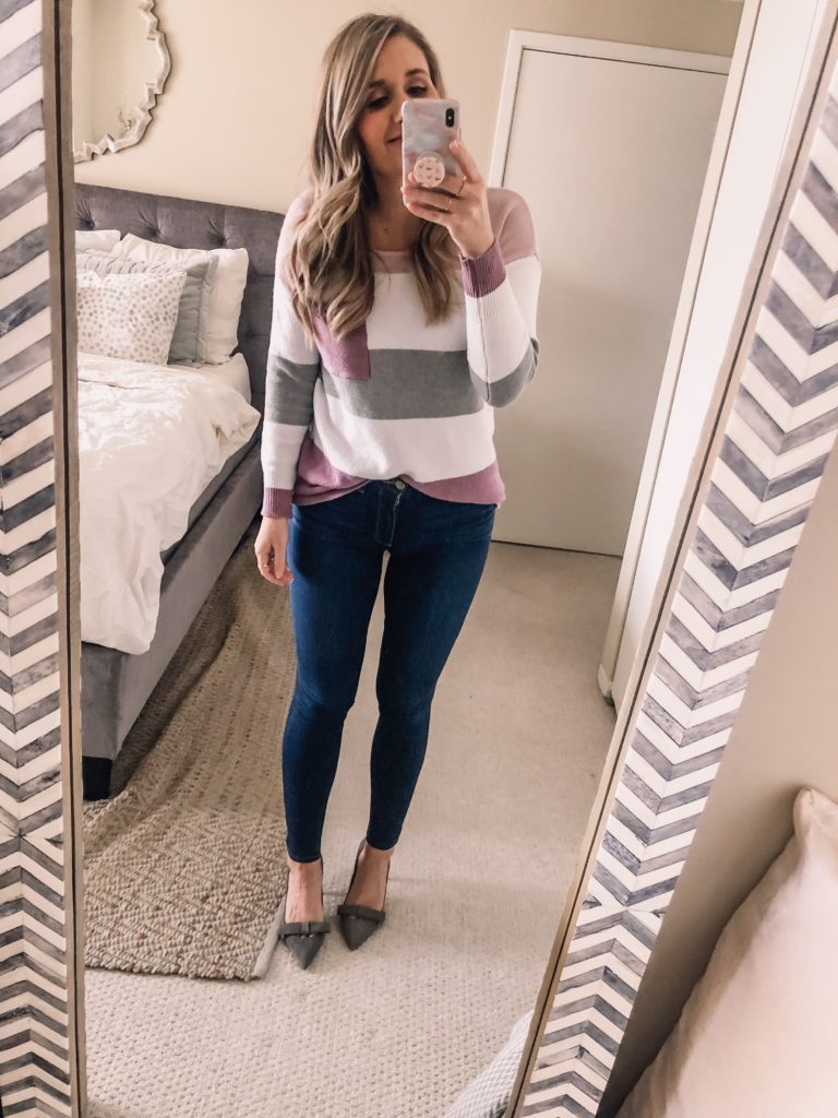 OOTD 3.25.19: Striped Colorblock Spring Sweater